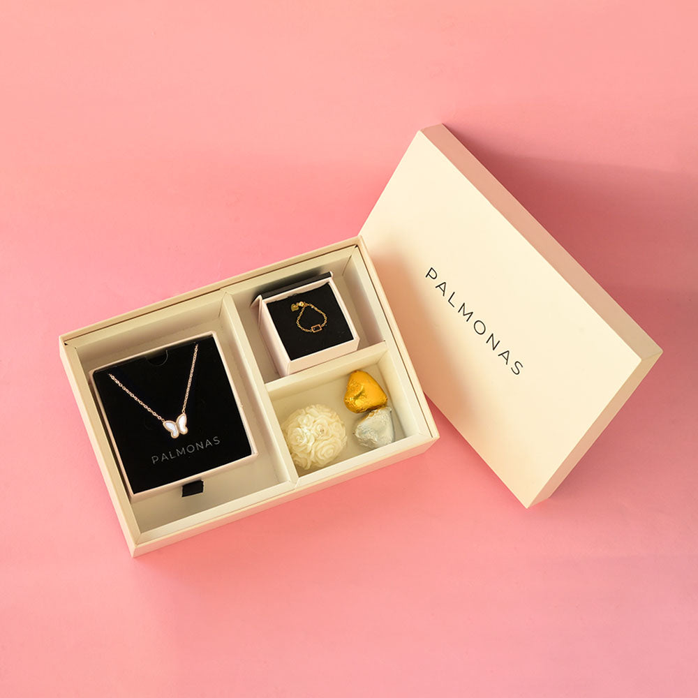 Little Butterfly Necklace & Dainty Black Stone Chain Ring Gift set ...