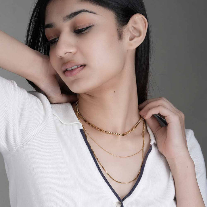 Gold Tone Box Chain Layered Necklace – PALMONAS