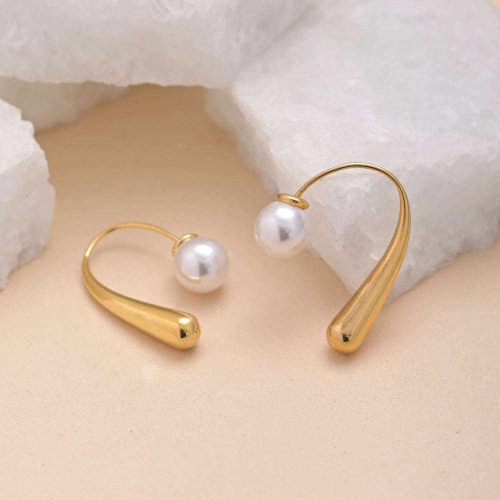 Buy Pearl Hook Earrings | Gold Plating – PALMONAS