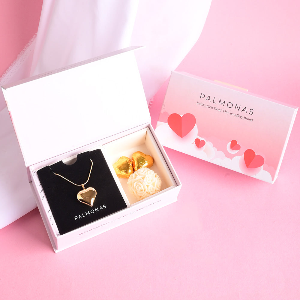 Heart Pendent Gold Chain Necklace Love Gift set – PALMONAS
