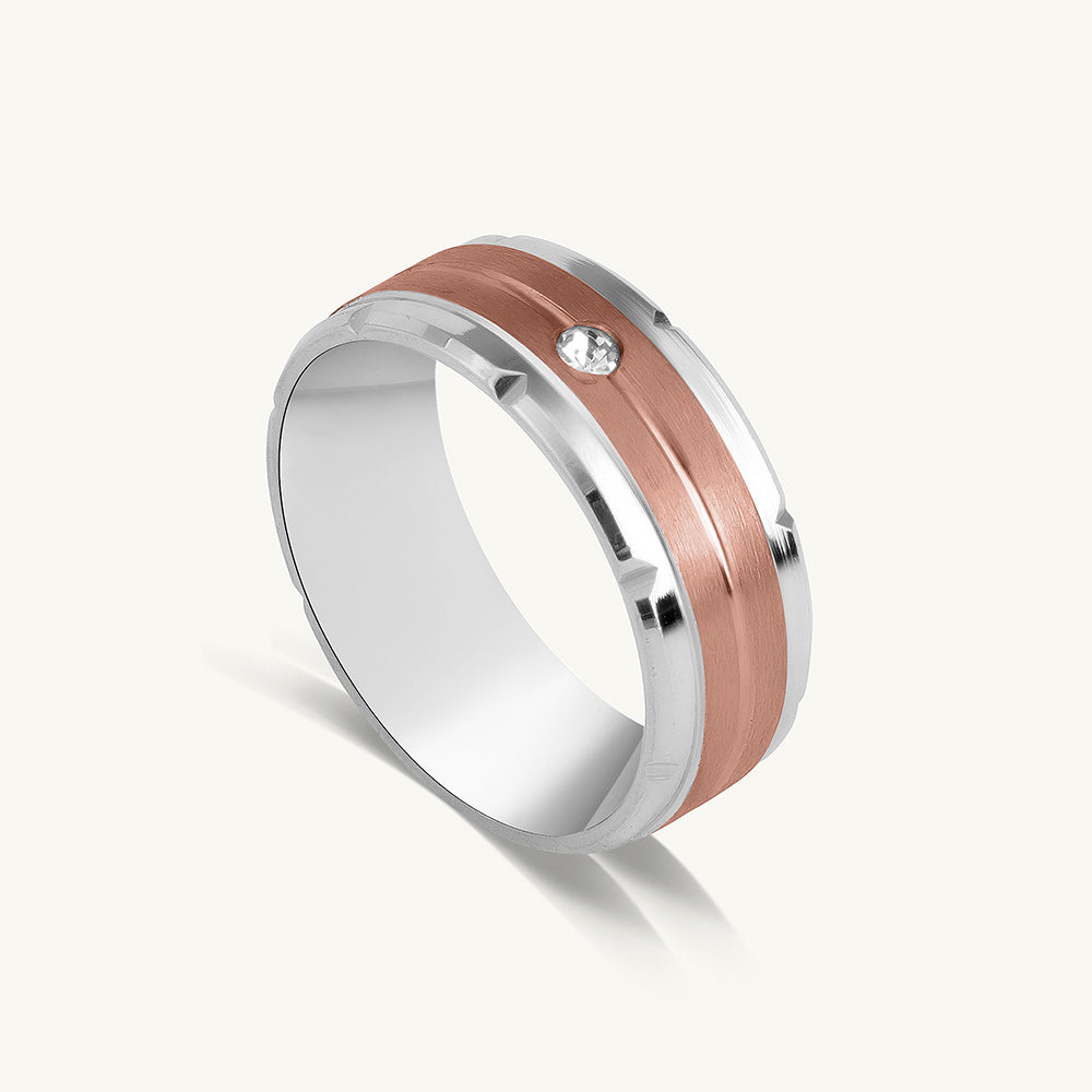 Buy splendid silver rose gold band demi fine ring for men online – PALMONAS