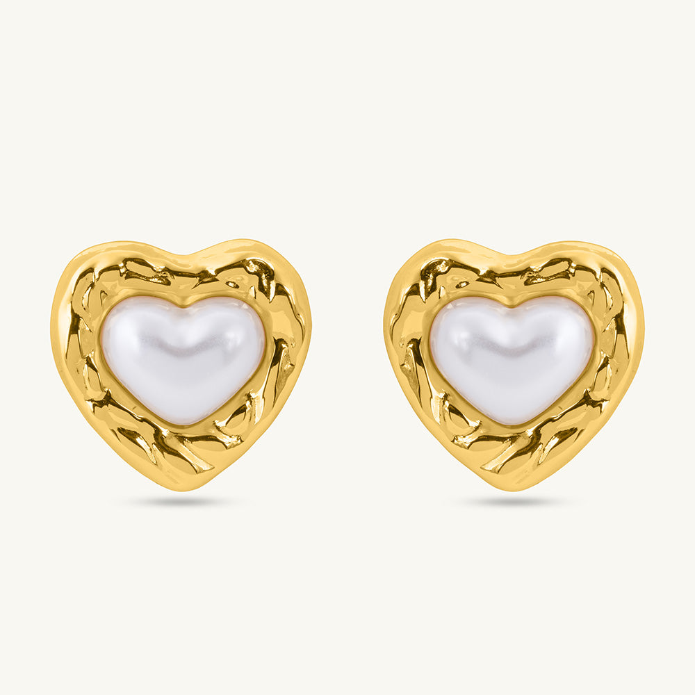 Golden Embrace Pearl Heart Studs – PALMONAS