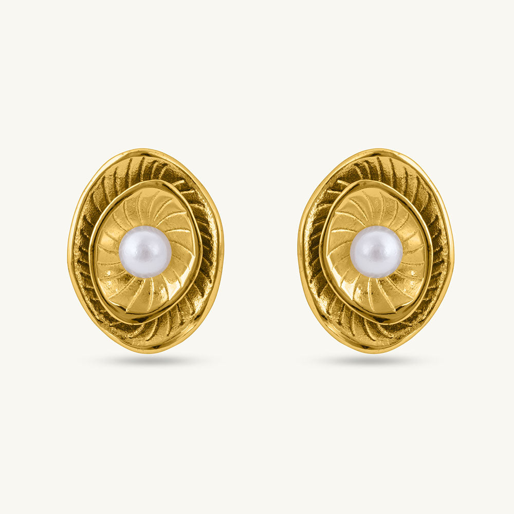 Golden Shell Pearl Studs – PALMONAS